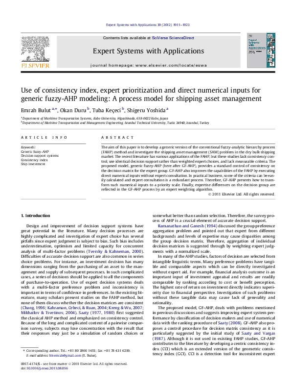 Pdf Use Of Consistency Index Expert Prioritization And Direct
