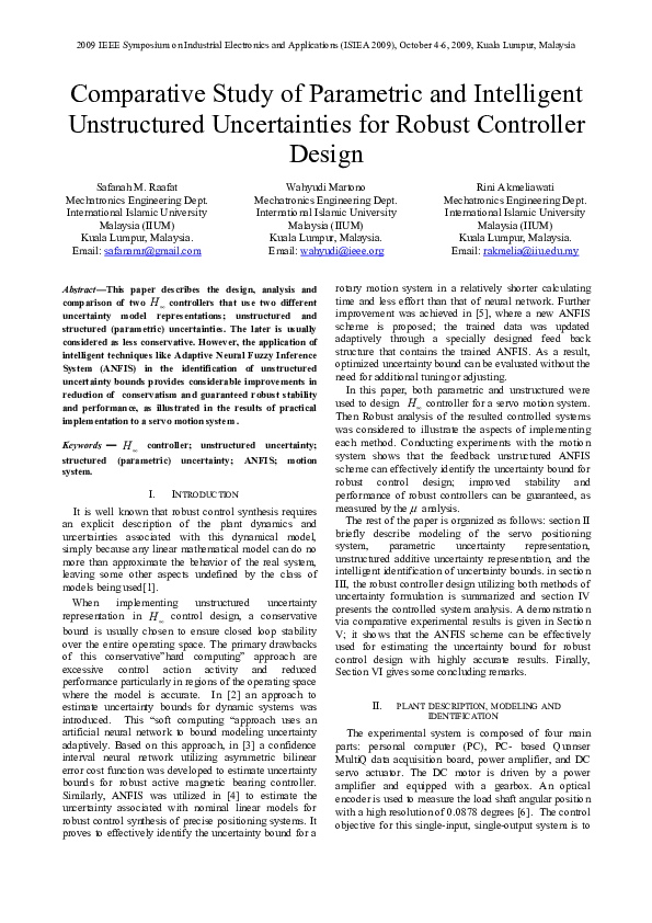 (PDF) Comparative Study of Parametric and Intelligent Unstructured Uncertainties for Robust ...