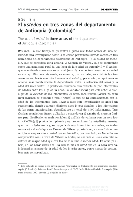(PDF) El ustedeo en tres zonas del departamento de Antioquia (Colombia ...