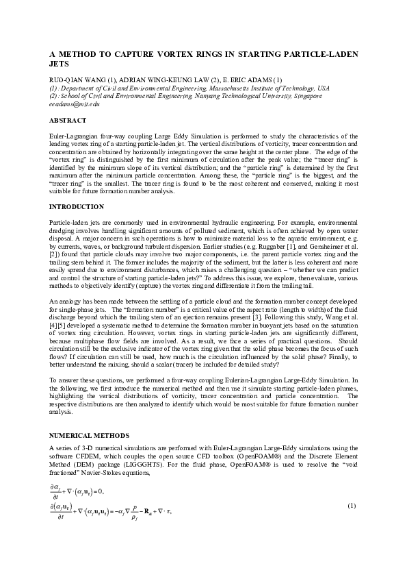 (PDF) A METHOD TO CAPTURE VORTEX RINGS IN STARTING PARTICLE-LADEN JETS