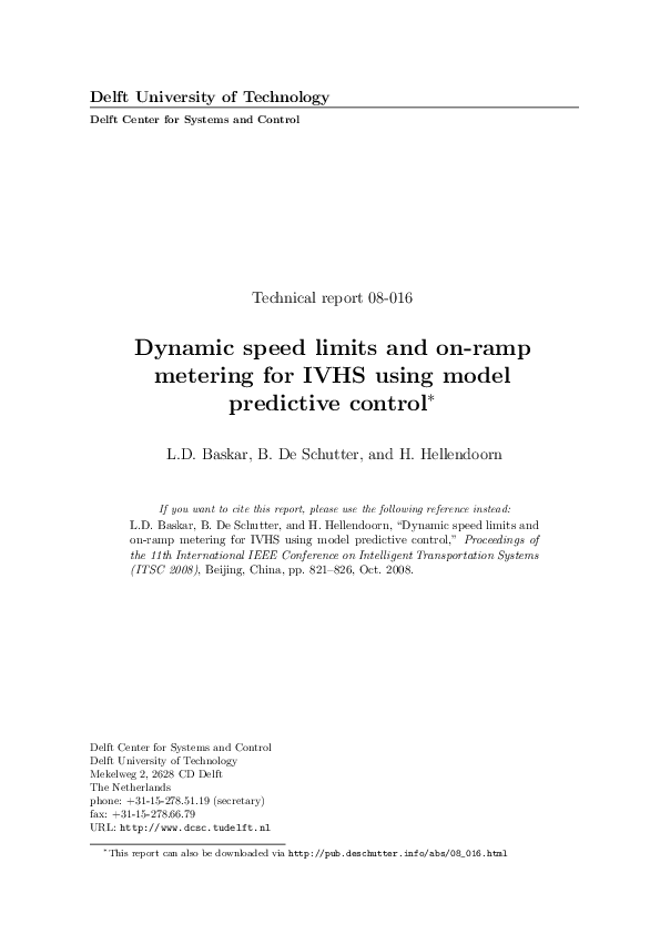 Pdf Dynamic Speed Limits And On Ramp Metering For Ivhs Using Model Predictive Control Dhevi