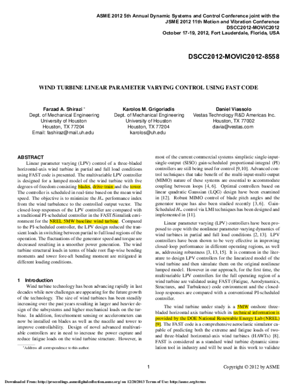 (PDF) WIND TURBINE LINEAR PARAMETER VARYING CONTROL USING FAST CODE