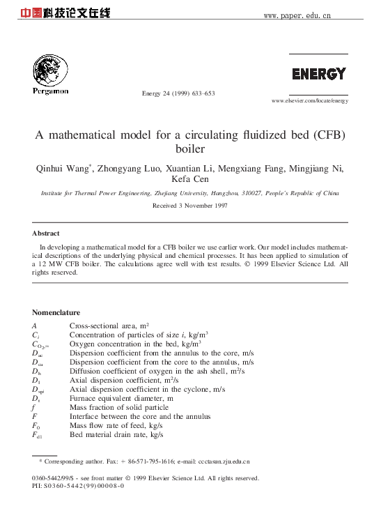 (PDF) A mathematical model for a circulating fluidized bed (CFB) boiler