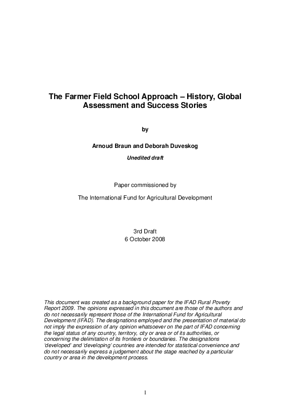 (PDF) The Farmer Field School Approach - History, Global Assessment and ...