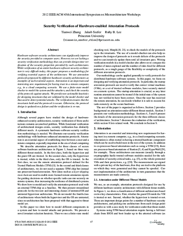 (PDF) Security Verification of Hardware-enabled Attestation Protocols