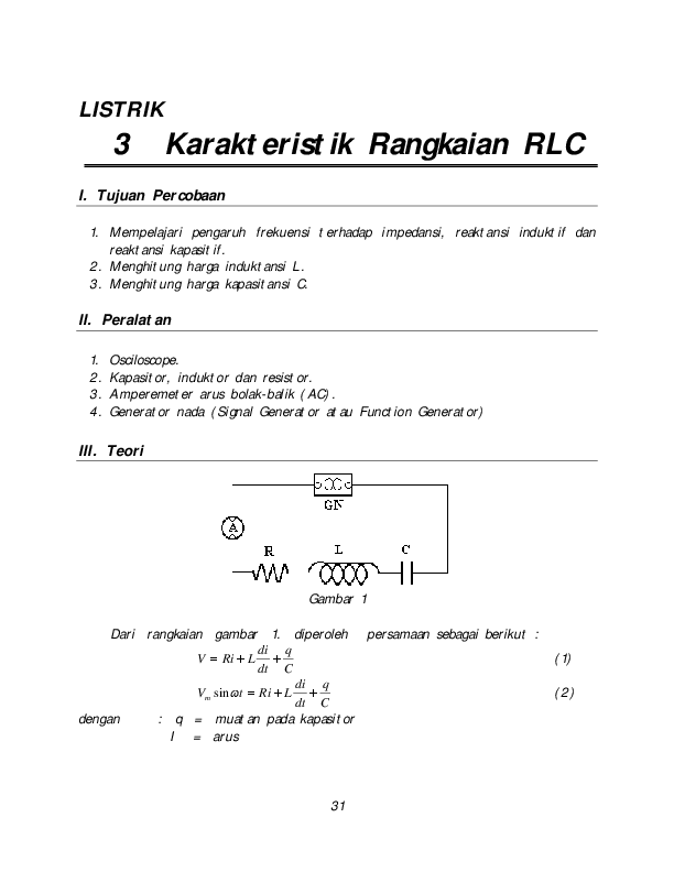 (PDF) 31 LISTRIK 3 Karakteristik Rangkaian RLC
