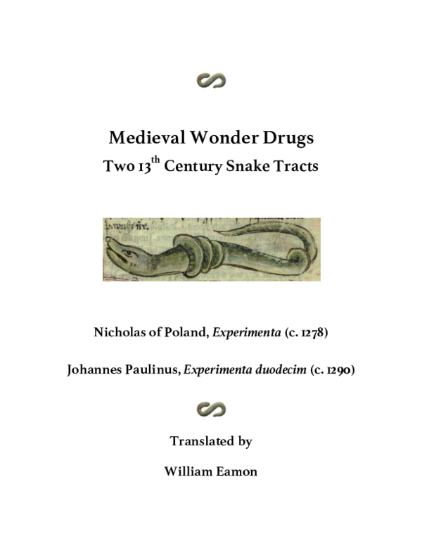 (PDF) Medieval Wonder Drugs: Two 13th Century Snake Tracts