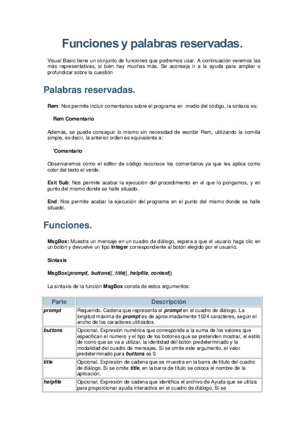 (DOC) Funciones y palabras reservadas