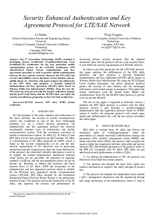 (PDF) Security Enhanced Authentication and Key Agreement Protocol for ... (PDF) Security Enhanced Authentication and Key Agreement Protocol for ...