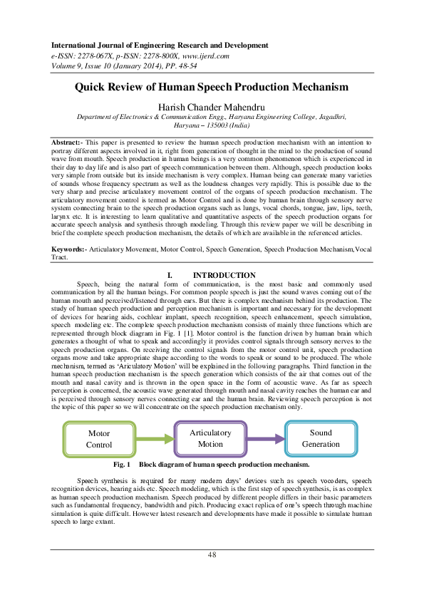 (PDF) Quick Review of Human Speech Production Mechanism