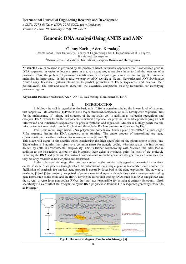 (PDF) Genomic DNA AnalysisUsing ANFIS and ANN