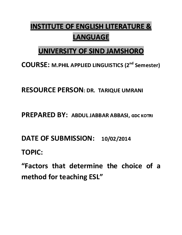 (DOC) Salient Factors that determines the choice of a method for ...