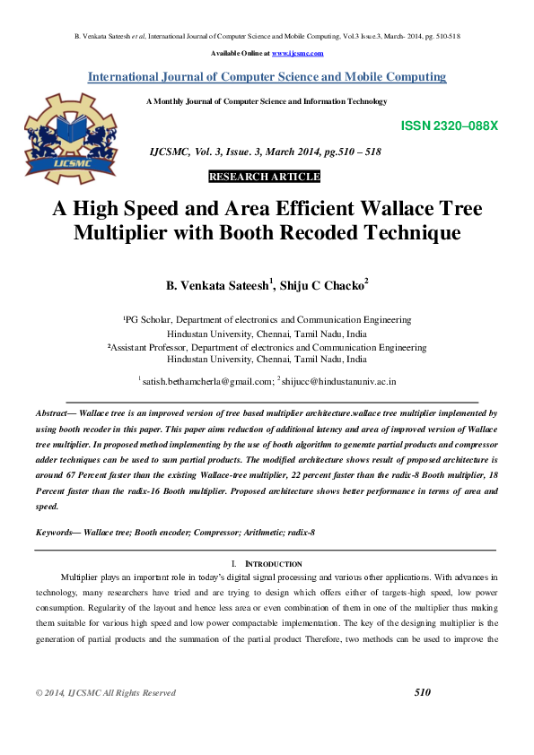(PDF) A High Speed and Area Efficient Wallace Tree Multiplier with Booth Recoded Technique﻿
