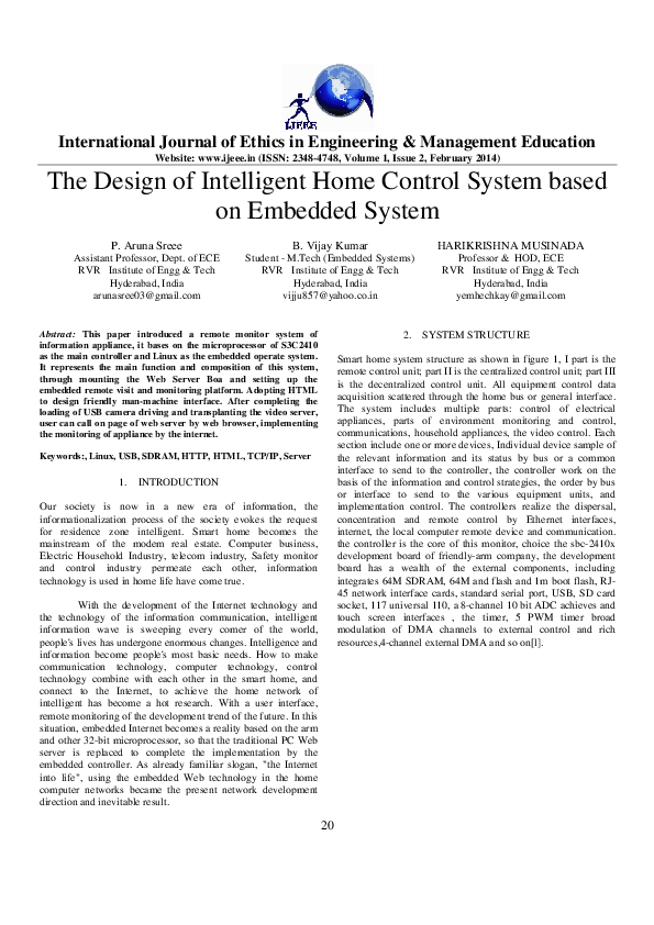 (PDF) FEB-20-23-The Design of Intelligent Home Control System based on Embedded System