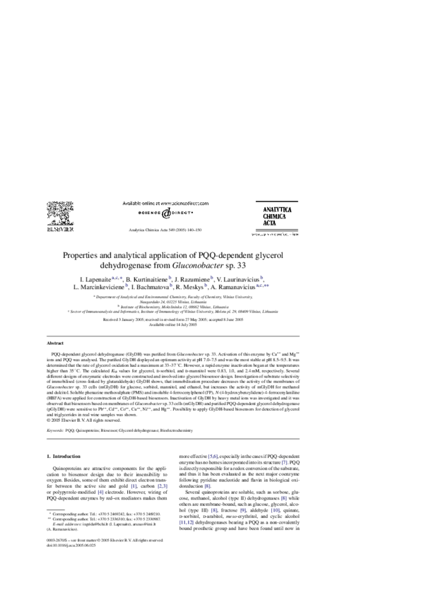 Properties and analytical application of PQQ-dependent glycerol ...