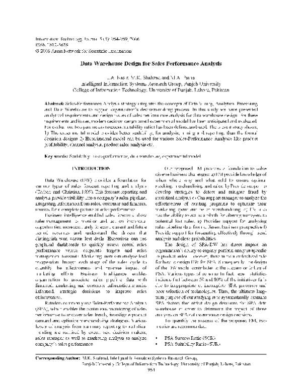 Data Warehouse Design for Sales Performance Analysis