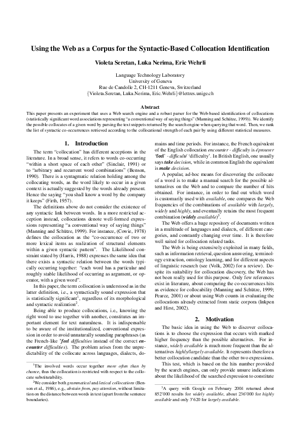 (PDF) Using the Web as a Corpus for the Syntactic-Based Collocation ...