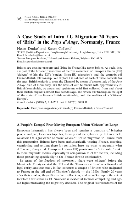 (PDF) A Case-Study of intra-EU migration: 20 years of 'Brits' in the ...