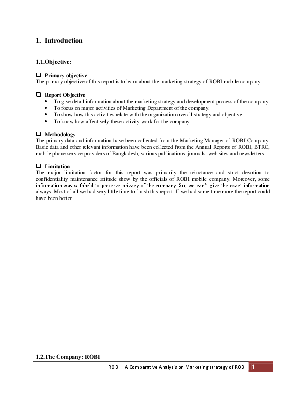 (DOC) An assignment on ROBI the marketing strategy of ROBI Axiata mobile company