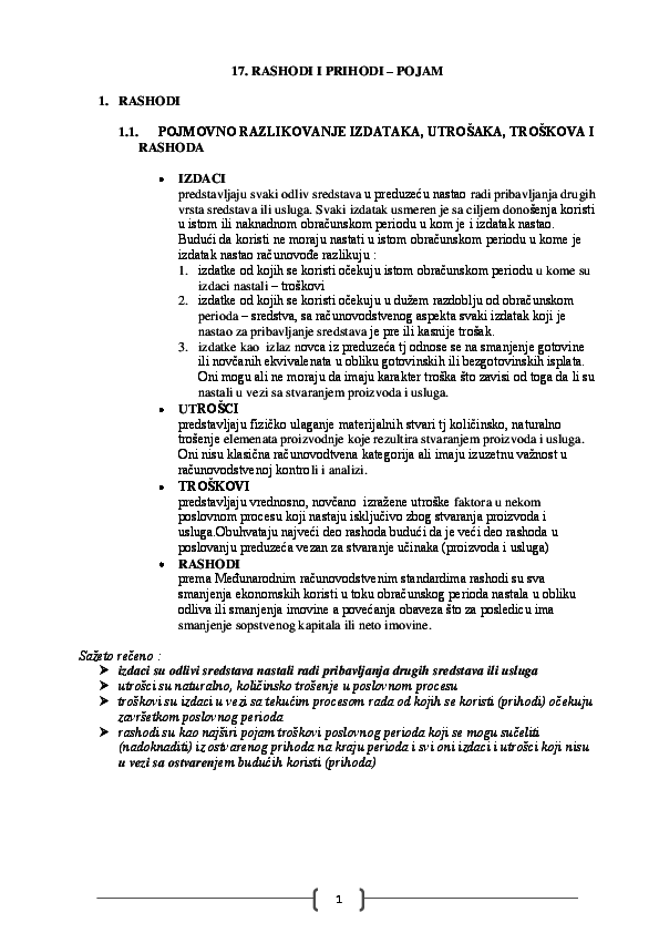 (PDF) 7. RASHODI I PRIHODI – POJAM 1. RASHODI