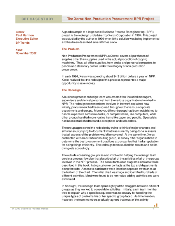 (PDF) BPT CASE STUDY The Xerox Non-Production Procurement BPR Project