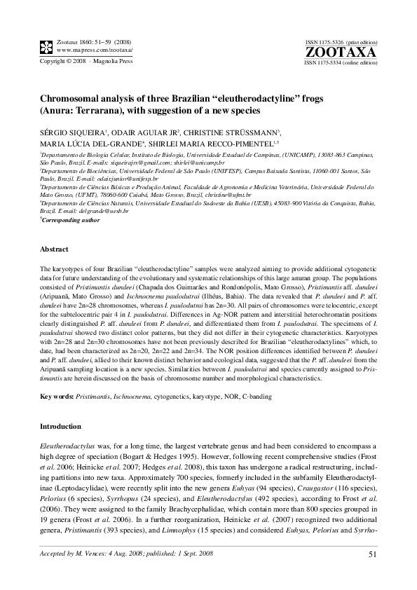 (PDF) The karyotype of three Brazilian Terrarana frogs (Amphibia, Anura ...