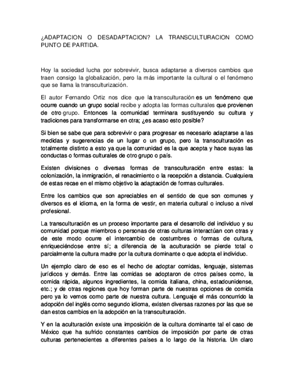 (DOC) ADAPTACION O DESADAPTACION