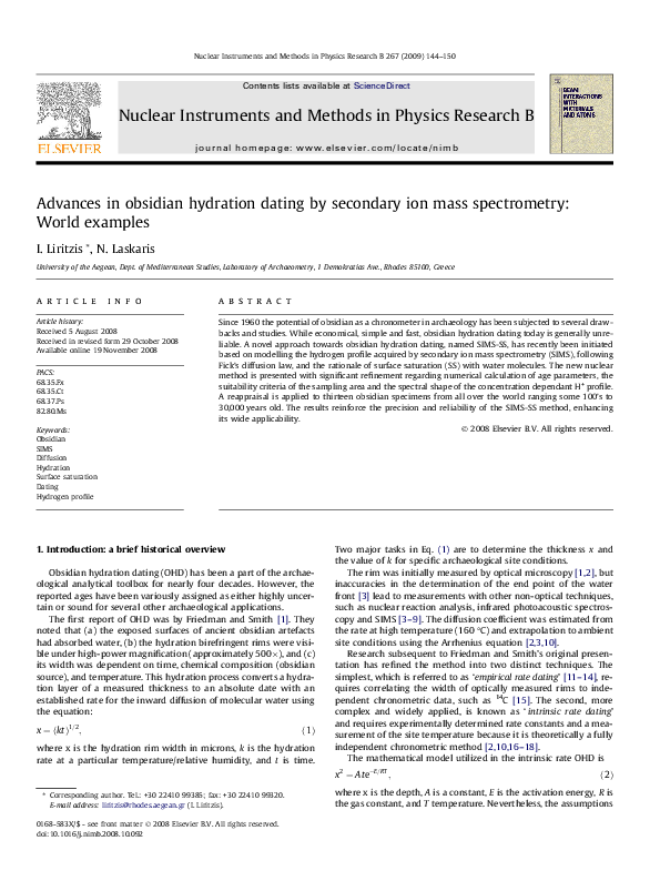 (PDF) ADVANCES OBSIDIAN HYDRATION DATING BY SIMS : WORLD RESULTS