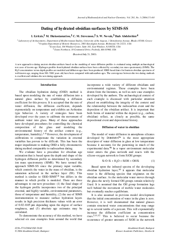 (PDF) OBSIDIAN HYDRATION DATING BY SECONDARY ION MASS SPECTROMETRY ...