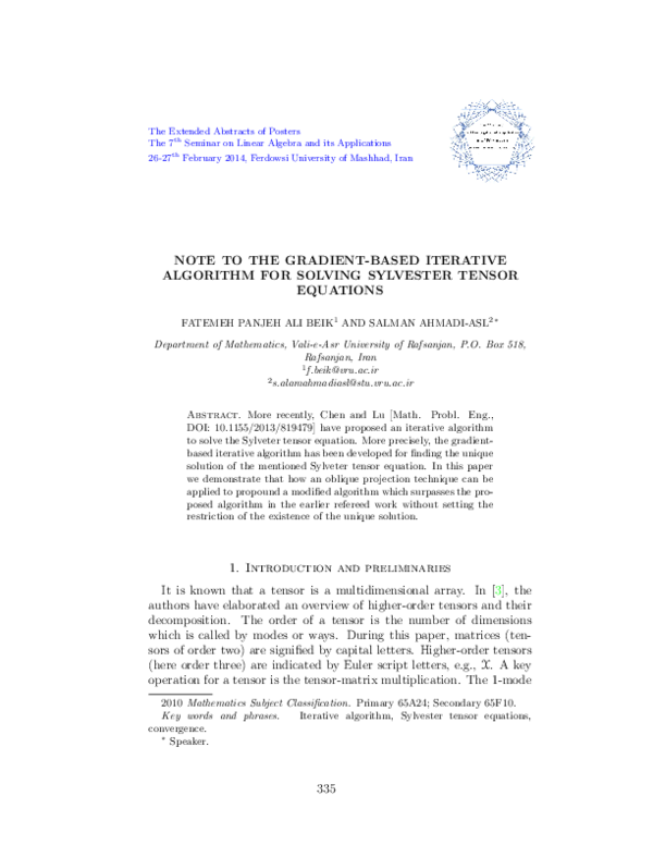 Pdf Modified Gradient Based Algorithm For Sylvester Tensor Equations