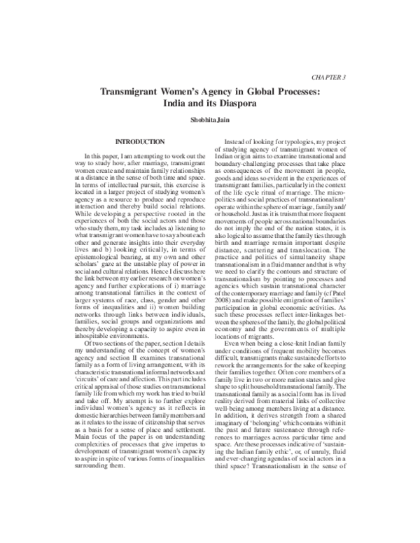 (PDF) Transmigrant Women's Agency in Global Processes: India and its ...