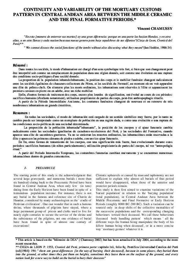 (PDF) continuity and variability of the mortuary customs pattern in the central area between the ...