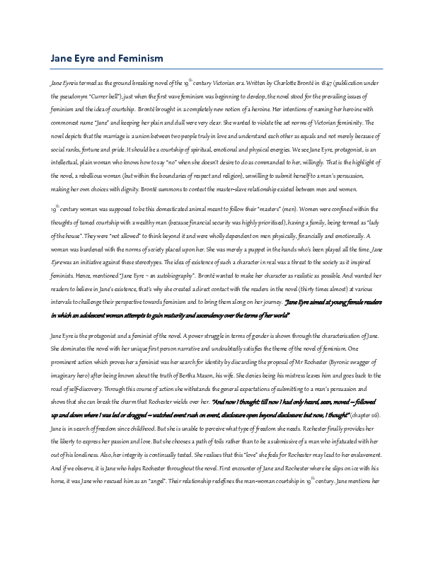 (DOC) Jane Eyre and Feminism