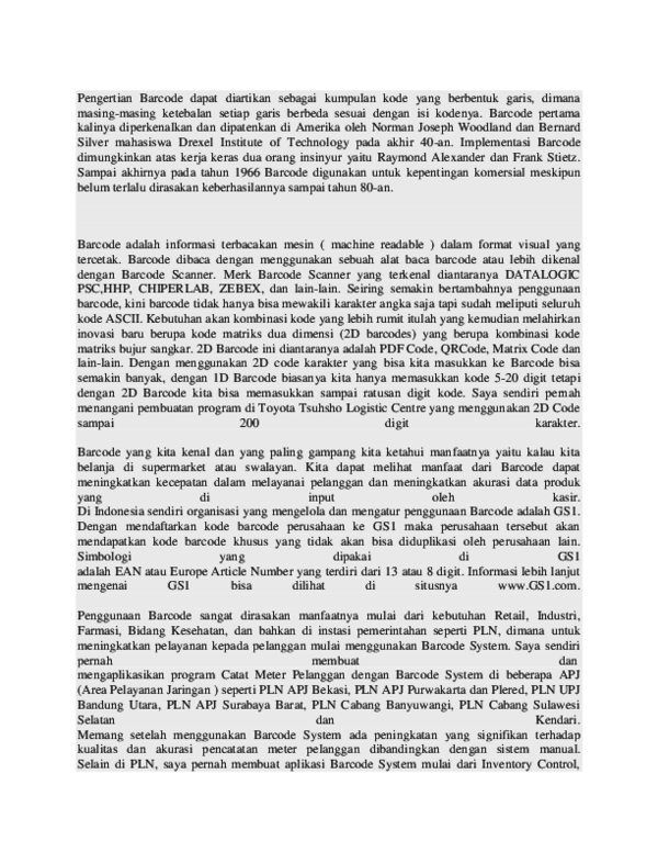 (DOC) Pengertian Barcode dapat diartikan sebagai kumpulan kode yang ...