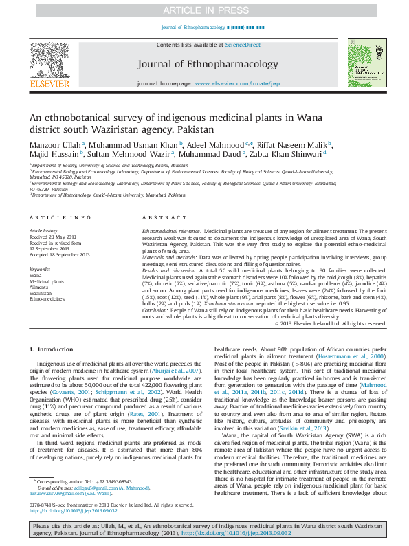 (PDF) An Ethnobotanical Survey of Medicinal Plants Used for Primary Health Care from Patan Sher ...