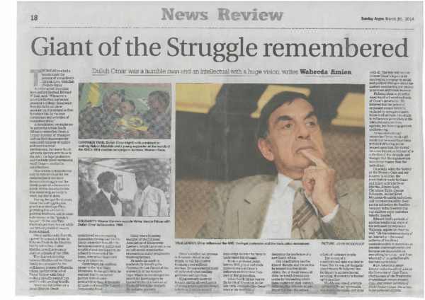 (PDF) Tribute To Dullah Omar: A Giant of the Struggle Remembered