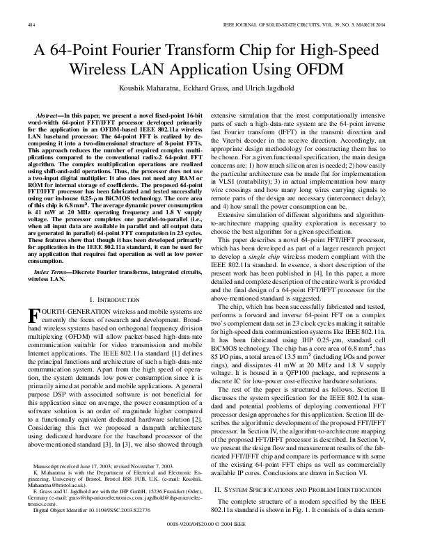 (PDF) A 64-Point Fourier Transform Chip for High-Speed