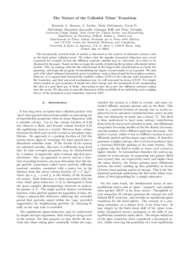 (PDF) The nature of the colloidal `glass' transition