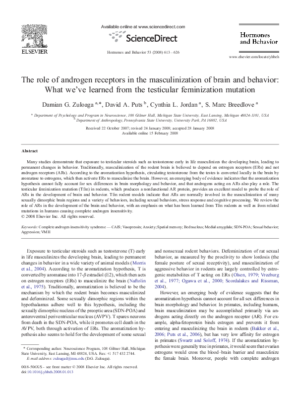 (PDF) The role of androgen receptors in the masculinization of brain ...
