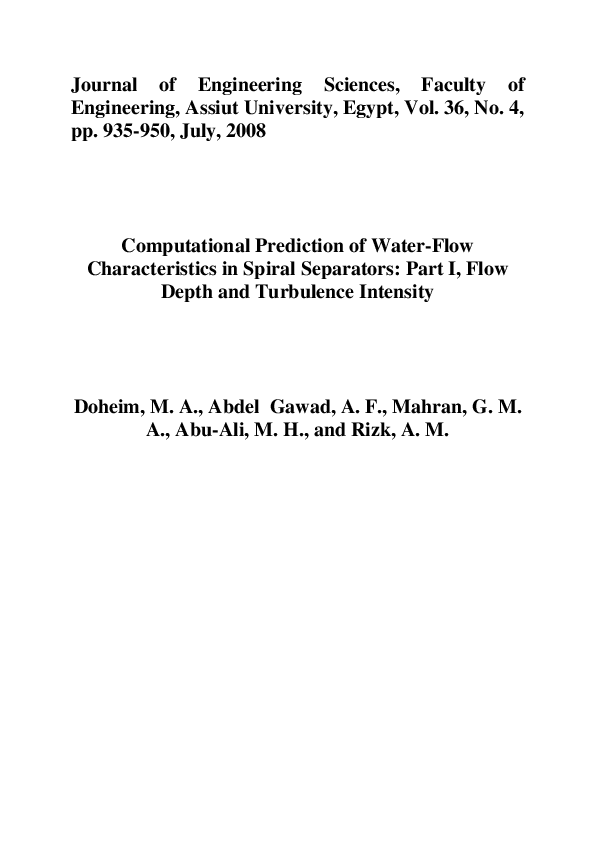 Pdf Computational Prediction Of Water Flow Characteristics In Spiral Separators Part I Flow