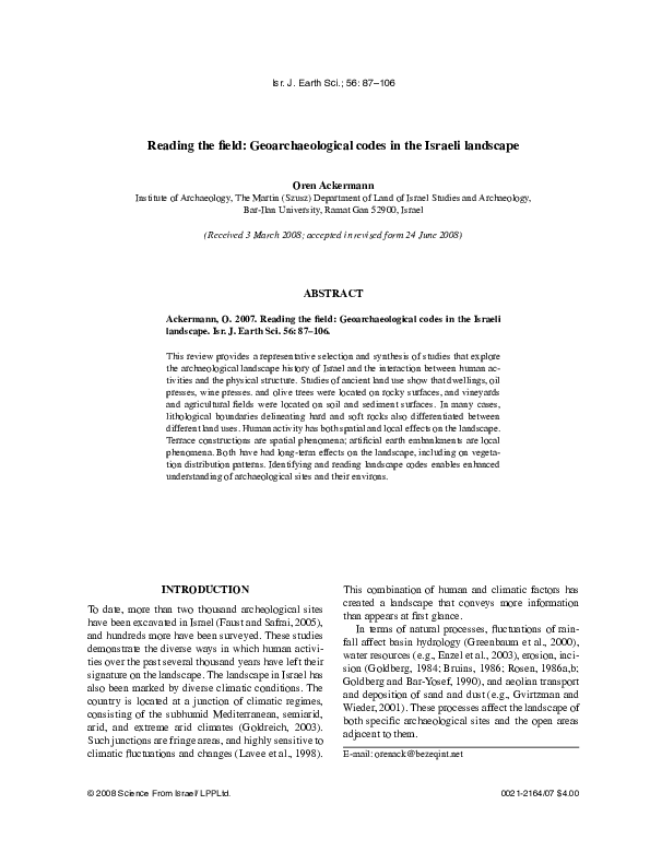 (PDF) Reading the field: Geoarchaeological codes in the Israeli landscape