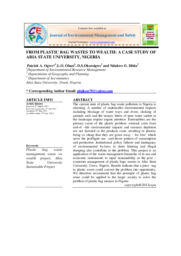 (PDF) FROM PLASTIC BAG WASTE TO WEALTH