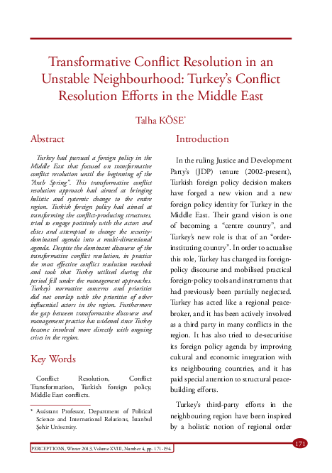 (PDF) Transformative Conflict Resolution in an Unstable Neighbourhood ...