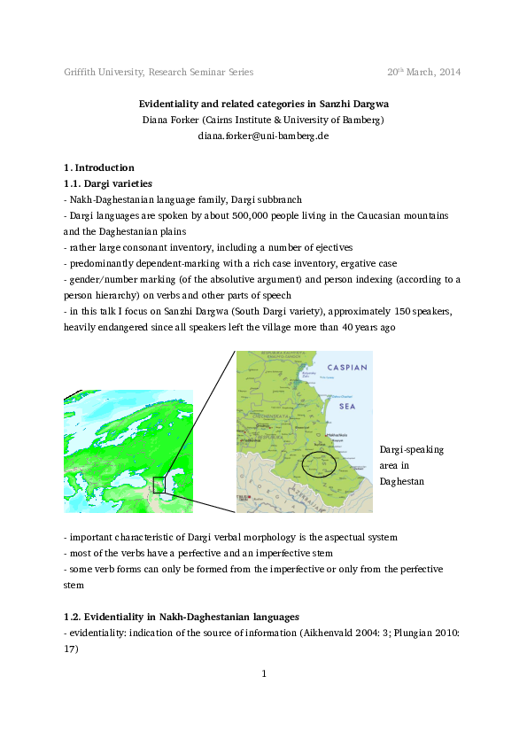 (PDF) Evidentiality and related categories in Sanzhi Dargwa