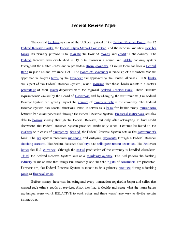 (DOC) Federal Reserve Paper
