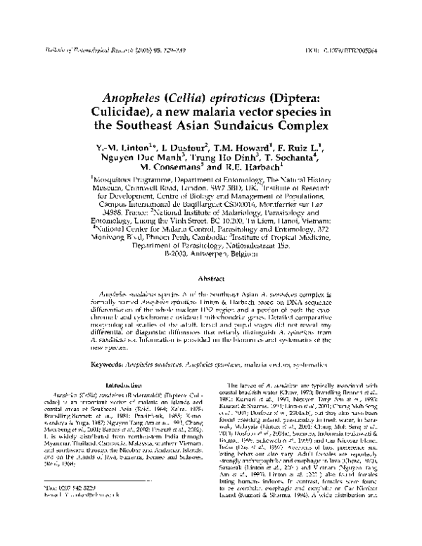 (PDF) Anopheles (Cellia) epiroticus (Diptera: Culicidae), a new malaria ...