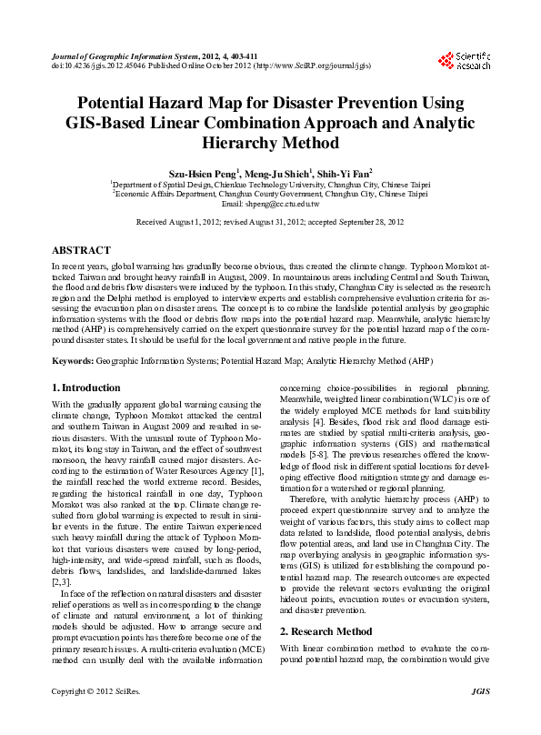 (PDF) Potential Hazard Map for Disaster Prevention Using GIS-Based ...