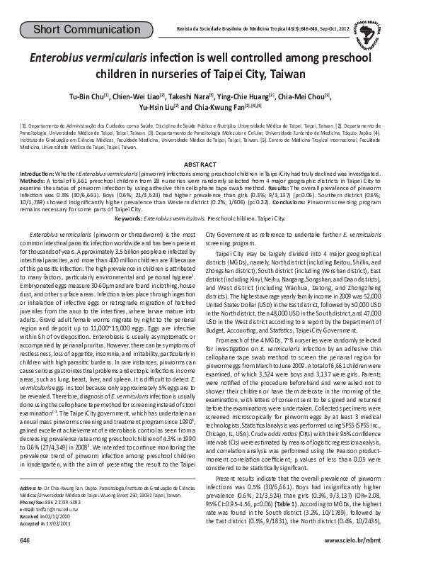 (PDF) Pinworm (Enterobius vermicularis) Infection among Primary Level ...