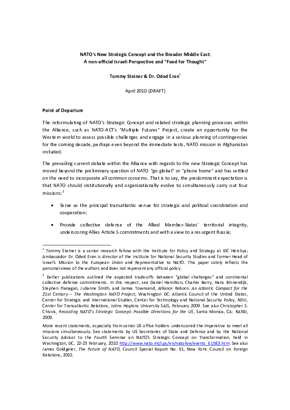 (PDF) With Oded Eran: NATO's New Strategic Concept and the Broader ...