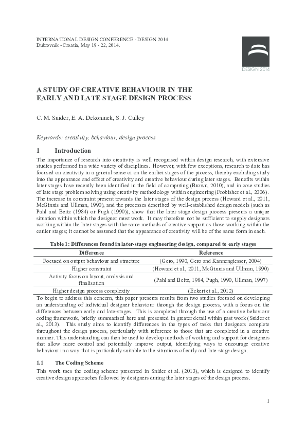 (PDF) A Study of Creative Behaviour in the Early and Late Stage Design ...